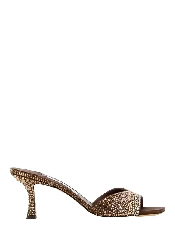 JIMMY CHOO Embellished Satin Skye Mules - Brown