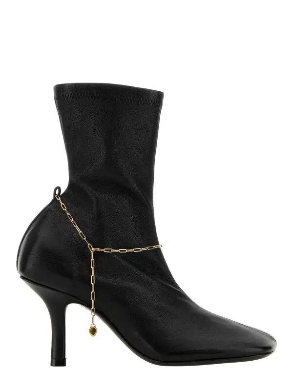 Burberry Leather Ankle Boots With Chain Detail - Black