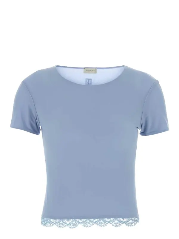 Magda Butrym Stretch Cupro T-shirt With Lace Trim - Light Blue