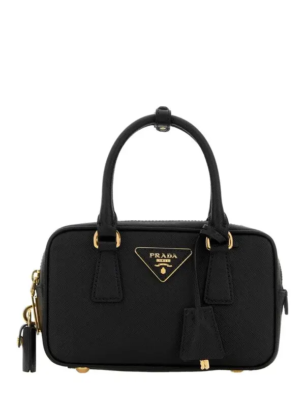 Prada Leather Top Handle Mini Bag - Black