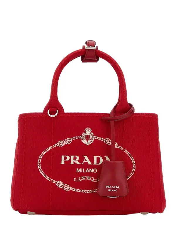 Prada Mini Jardinière Canvas Handbag - Red