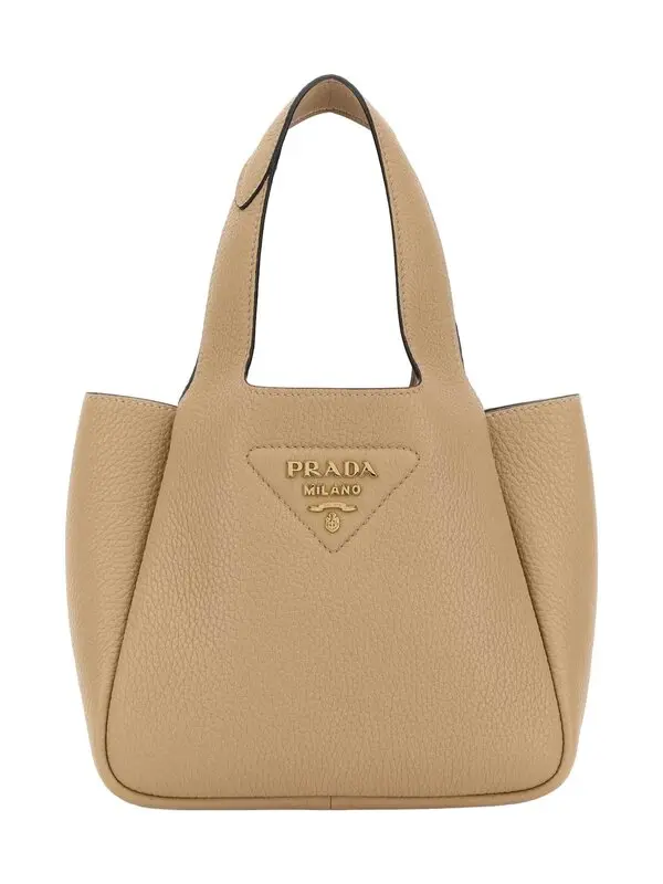 Prada Calf Leather Handbag With Structured Shape - Beige O Tan