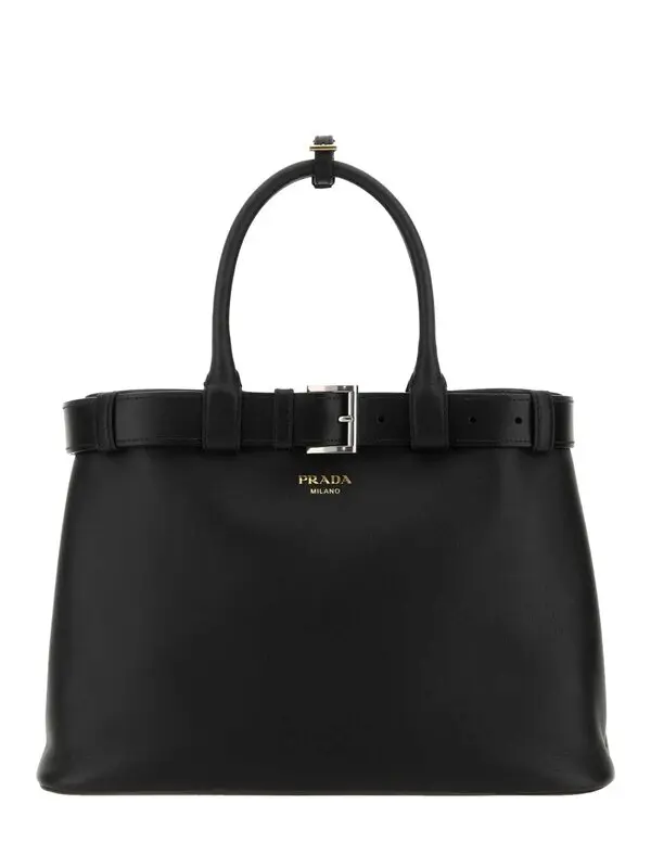 Prada Nappa Leather Buckle Handbag - Black