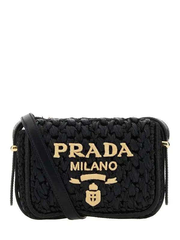 Prada Raffia Crossbody Handbag - Black