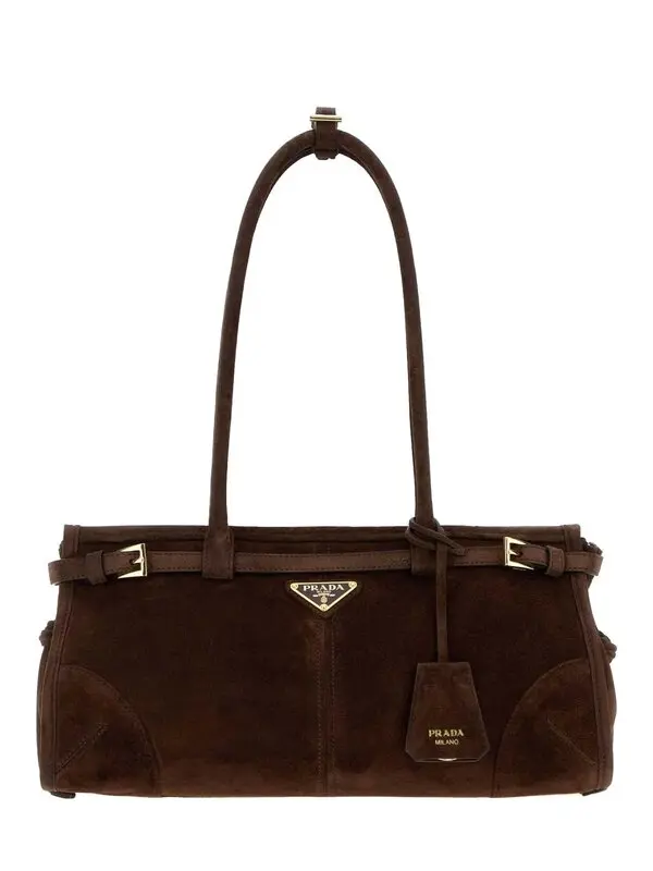Prada Suede Shoulder Handbag With Adjustable Strap - Brown