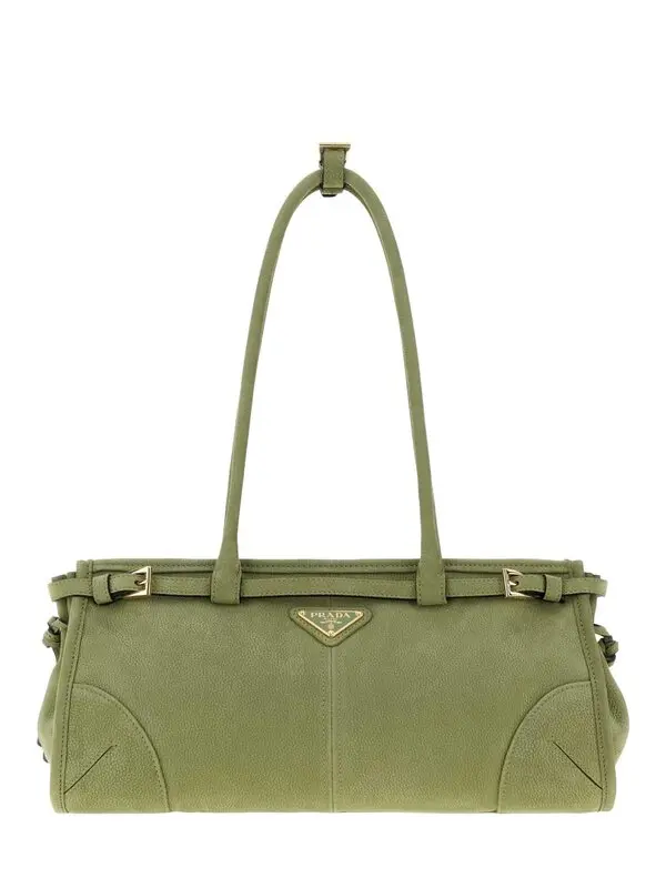 Prada Bonnie Shoulder Handbag In Suede Leather - Green