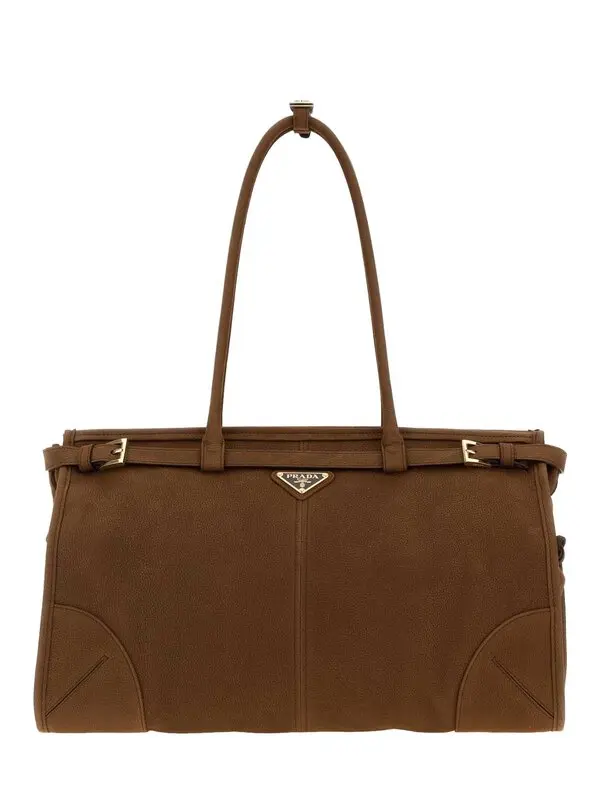 Prada Large Leather Bonnie Shopping Handbag - Brown