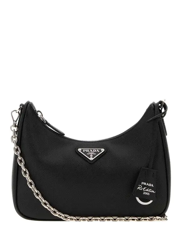 Prada Re-edition Shoulder Bag In Vitello Leather - Black
