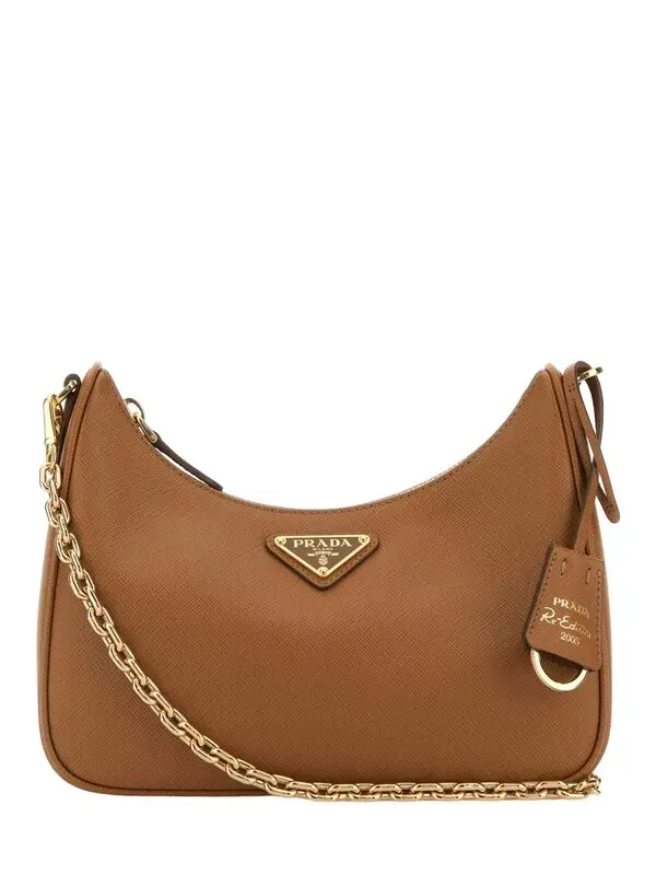 Prada Re-edition Leather Shoulder Bag - Camel