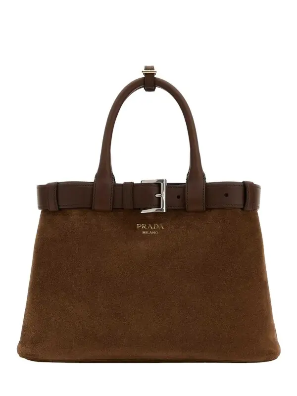 Prada Medium Suede Shoulder Handbag - Brown
