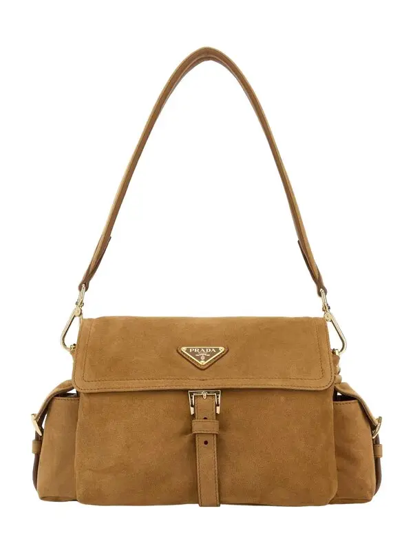 Prada Suede Shoulder Handbag - Camel