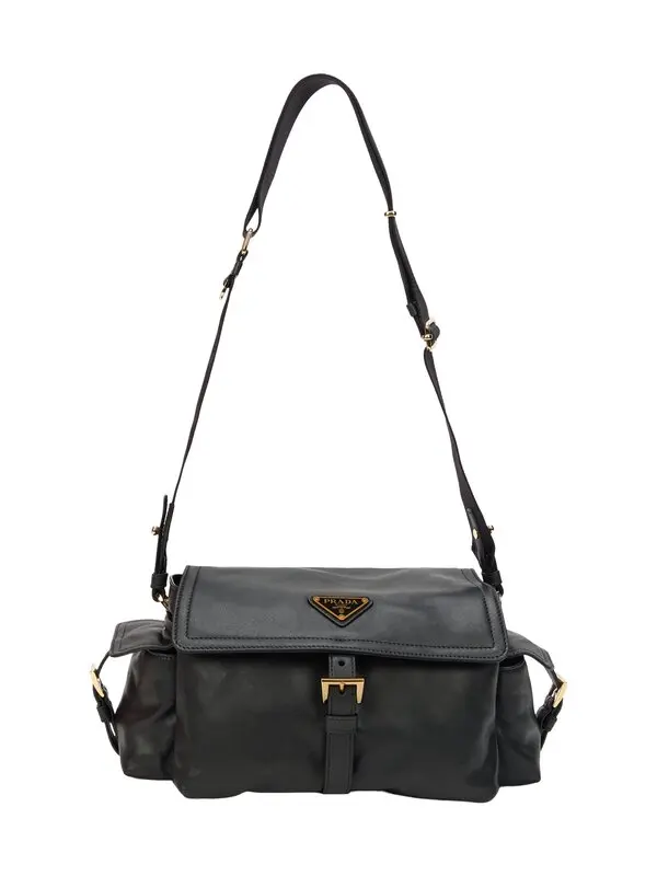 Prada Nappa Leather Shoulder Handbag - Black