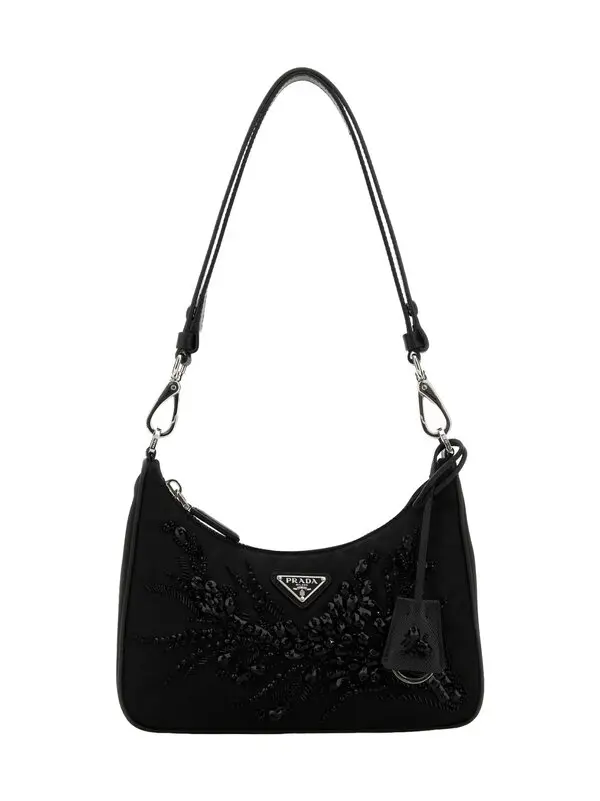 Prada Re-nylon Re-edition Mini Shoulder Handbag With Embellishments - Black