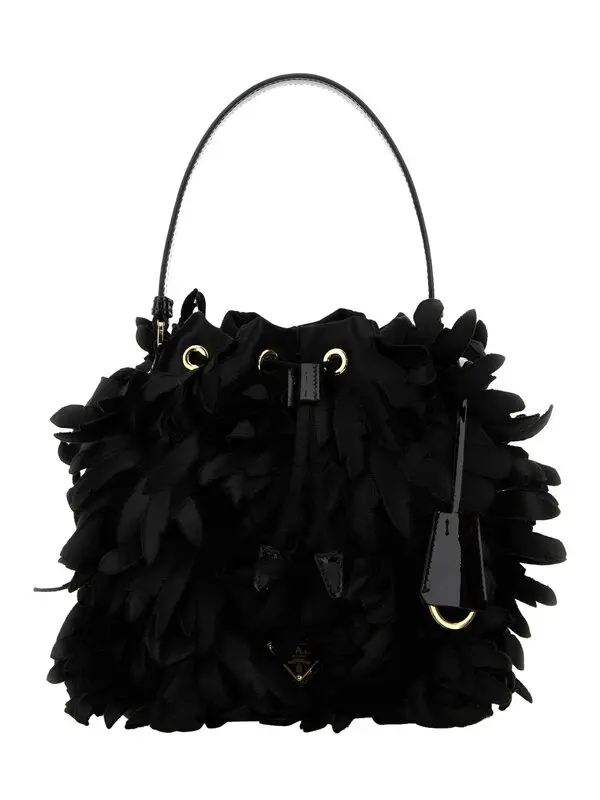 Prada Embellished Satin Mini Bucket Handbag - Black