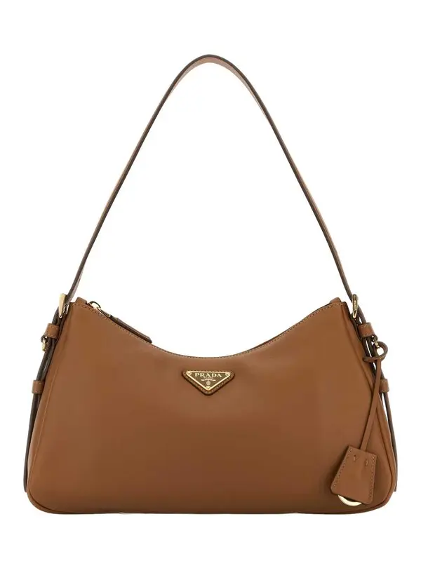 Prada Medium Aimee Leather Shoulder Handbag - Camel