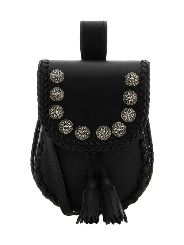 Prada Leather Crossbody Handbag With Embellishments - Black