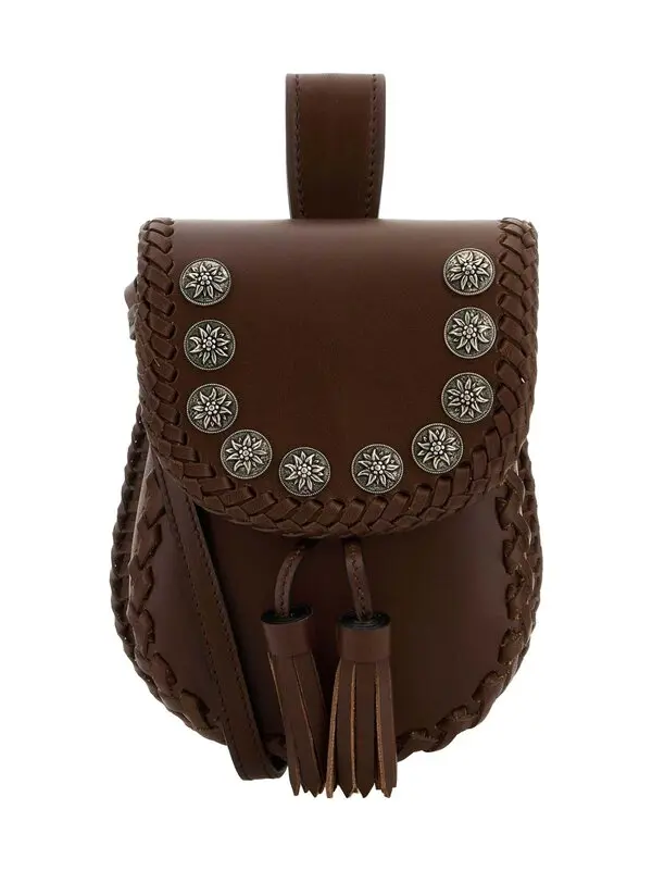 Prada Leather Crossbody Handbag With Studs And Tassels - Brown