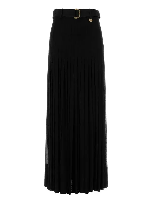 Burberry Pleated Belted Viscose Crepe Midi Skirt - Black