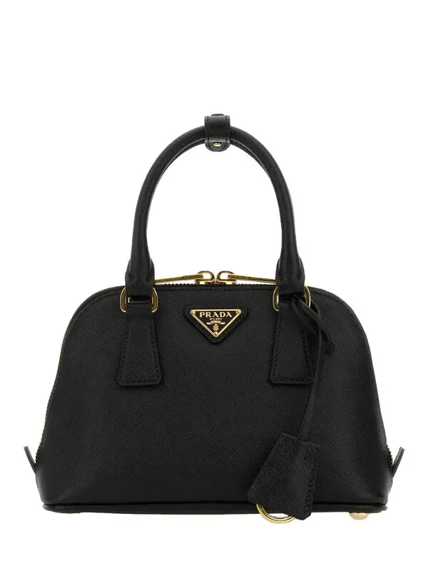 Prada Leather Handbag With Gold-tone Hardware - Black