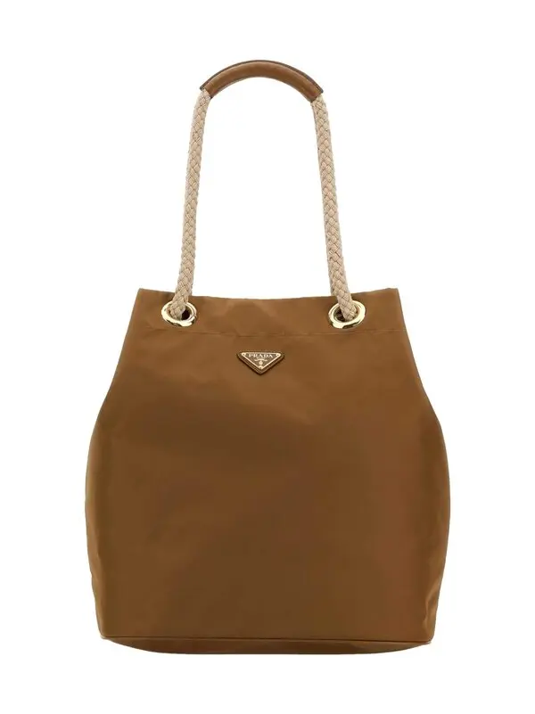 Prada Re-nylon Mariner Bucket Handbag With Calf Leather Trim - Brown