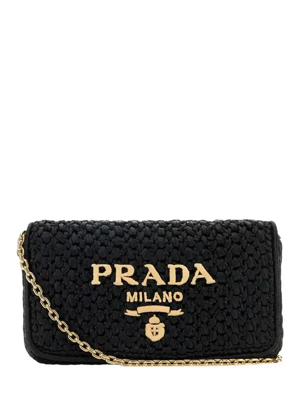 Prada Raffia Crossbody Handbag With Golden Hardware - Black