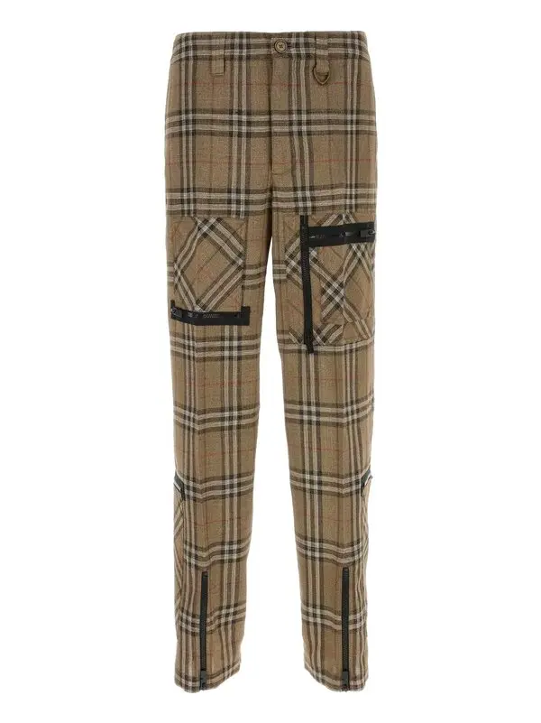Burberry Embroidered Checkered Cargo Pants - Checked
