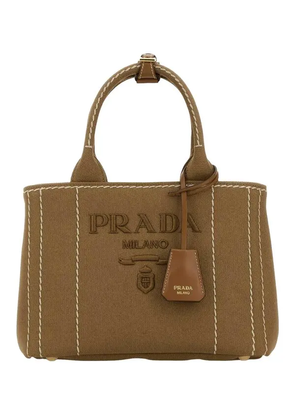 Prada Structured Canvas Handbag With Gold-tone Hardware - Camel