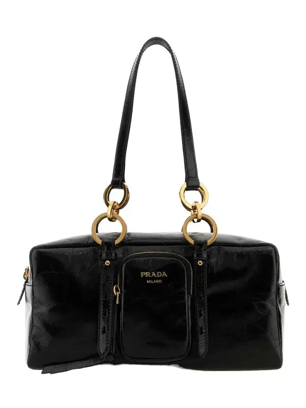 Prada Leather Handbag With Gold-tone Hardware - Black