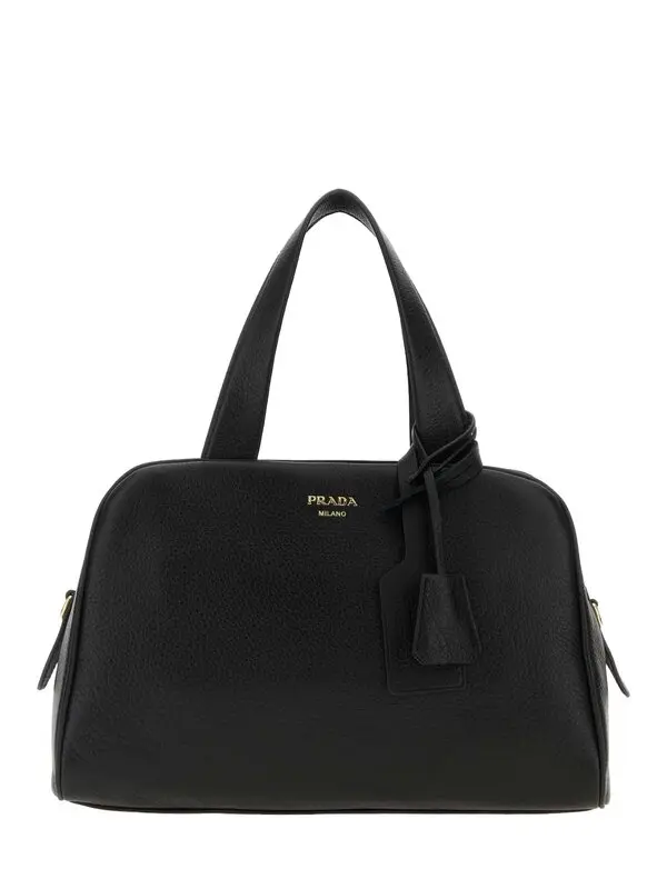 Prada Leather Handbag With Adjustable Shoulder Strap - Black