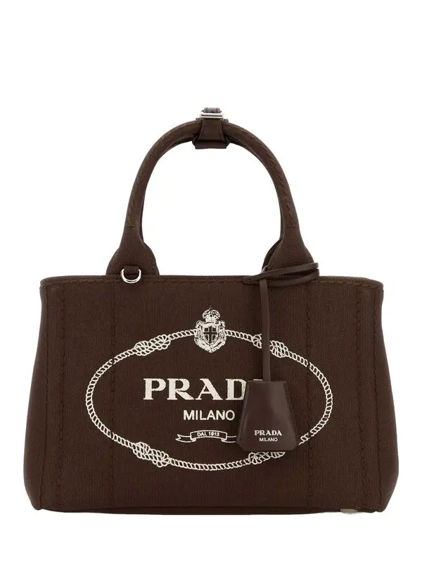 Prada Mini Canvas Handbag With Adjustable Shoulder Strap - Brown