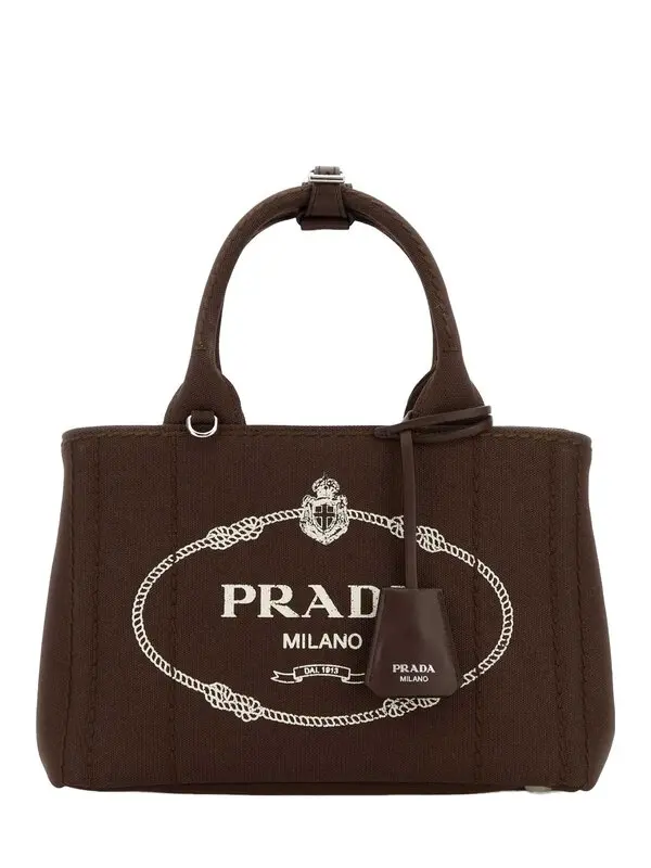 Prada Mini Canvas Handbag With Adjustable Shoulder Strap - Brown