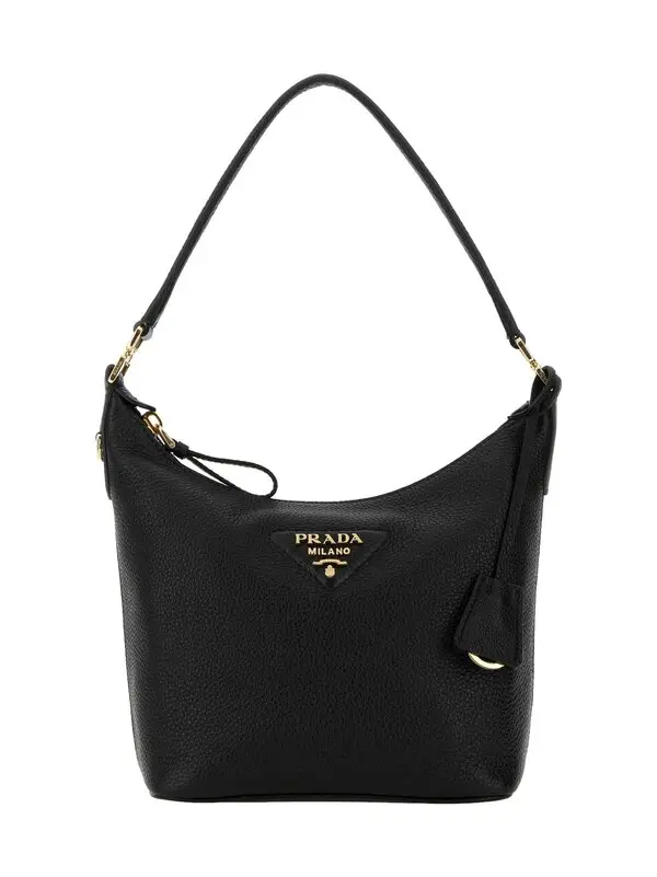Prada Leather Mini Shoulder Handbag With Golden Hardware - Black
