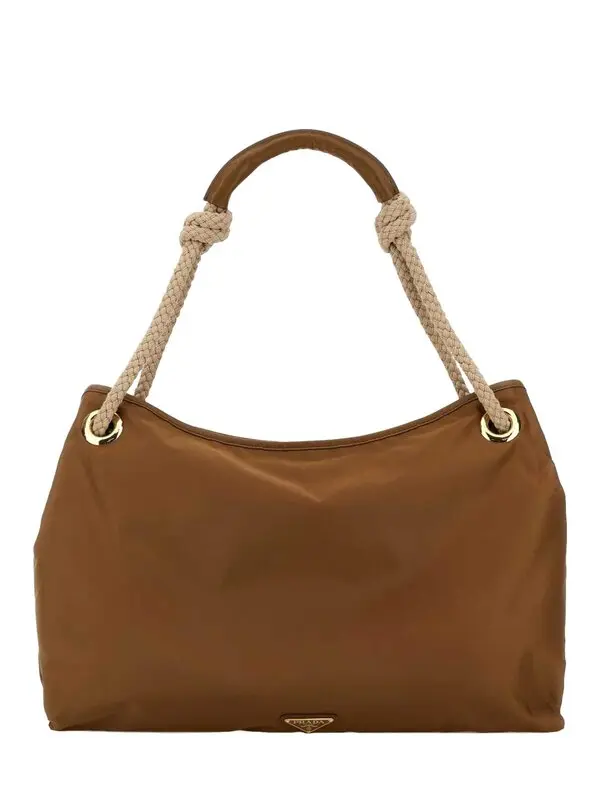 Prada Fabric Shopping Handbag With Knotted Handles - Camel