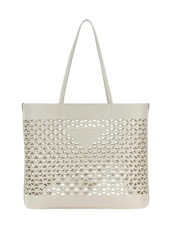 Prada Leather Shopping Handbag - White