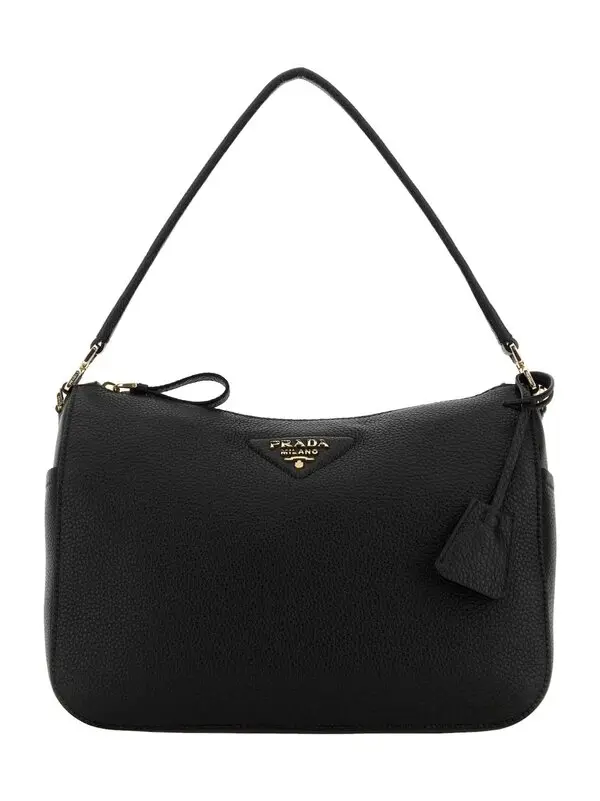 Prada Medium Deer Leather Shoulder Handbag - Black