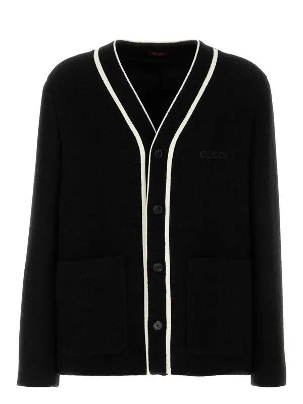 Gucci Wool Blend Cardigan With Contrast Trim - Black