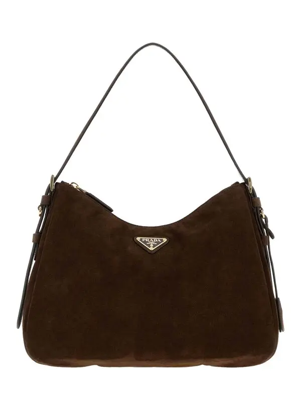 Prada Suede Shoulder Handbag - Brown