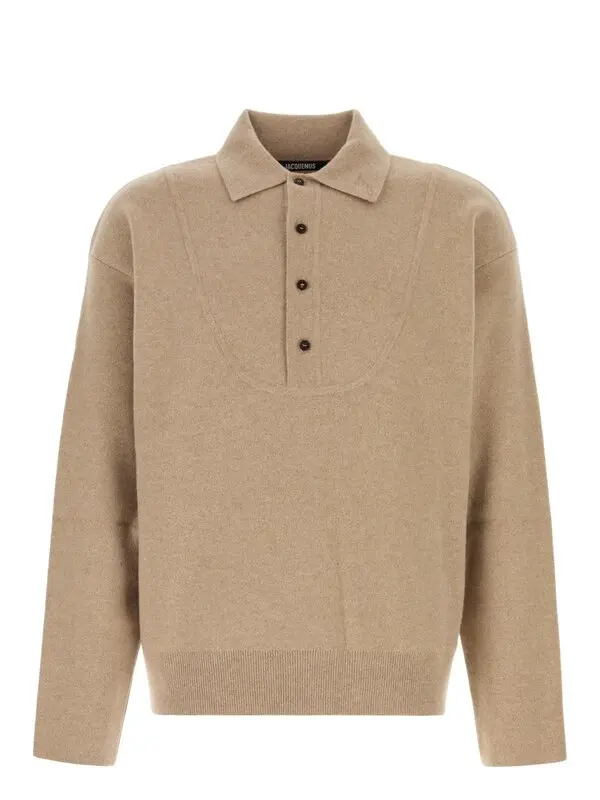 Jacquemus Merino Wool & Cashmere Knit Polo Sweater - Beige