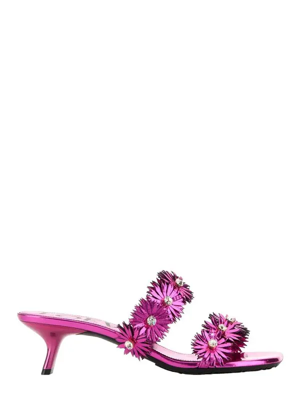 Loewe Petal Embellished Metallic Leather Slides - Pink