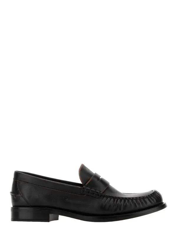 Prada Polished Leather Loafers - Brown