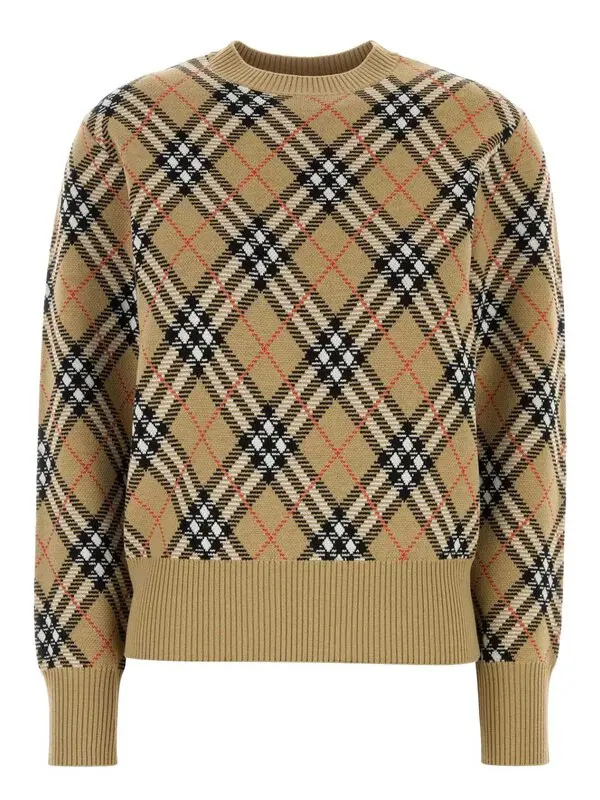 Burberry Embroidered Wool-blend Sweater - Checked