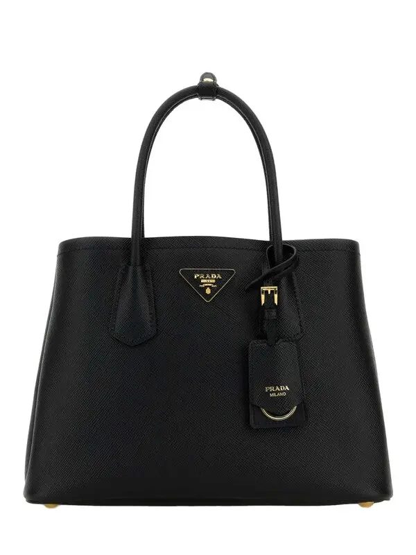 Prada Small Double Leather Handbag - Black