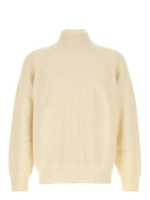 Le Kasha Lette" Organic Cashmere High Neck Ribbed Sweater - White
