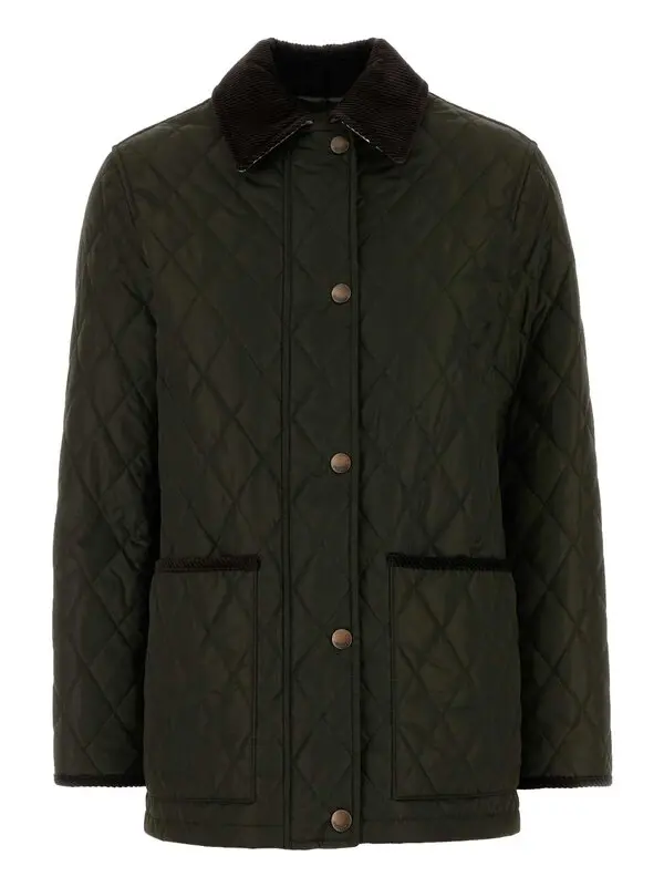 Burberry Quilted Jacket With Corduroy Collar - Green