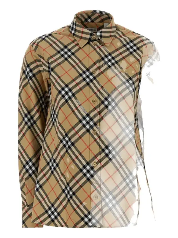 Burberry Embroidered Cotton Shirt With Classic Collar And Checks Pattern - Checked