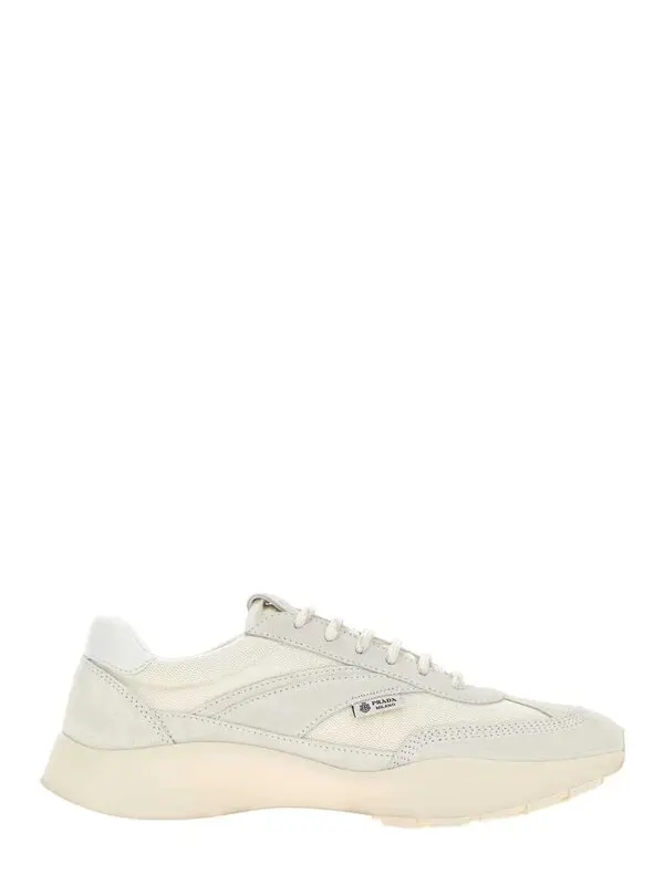 Prada Suede And Canvas Lace-up Sneakers In Recycled Polyamide And Calf Leather - White