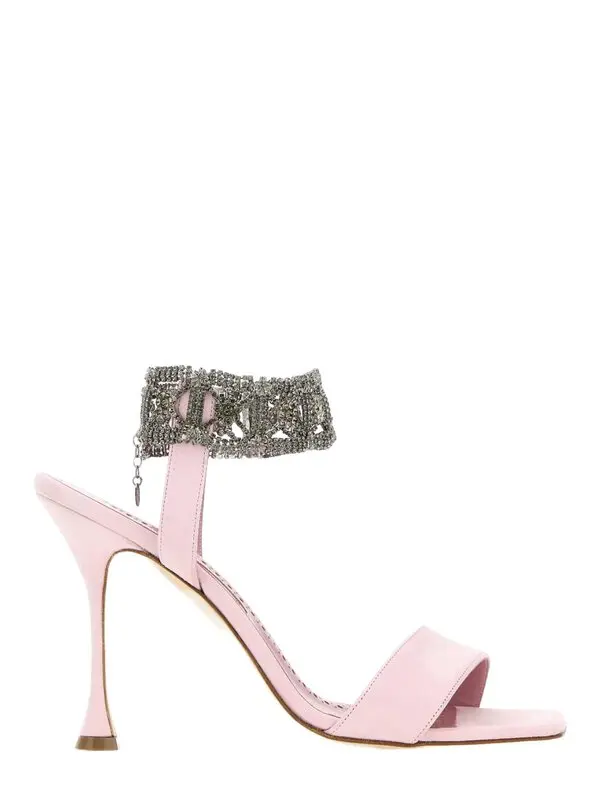 Manolo Blahnik Embellished Suede Stiletto Sandals - Pink