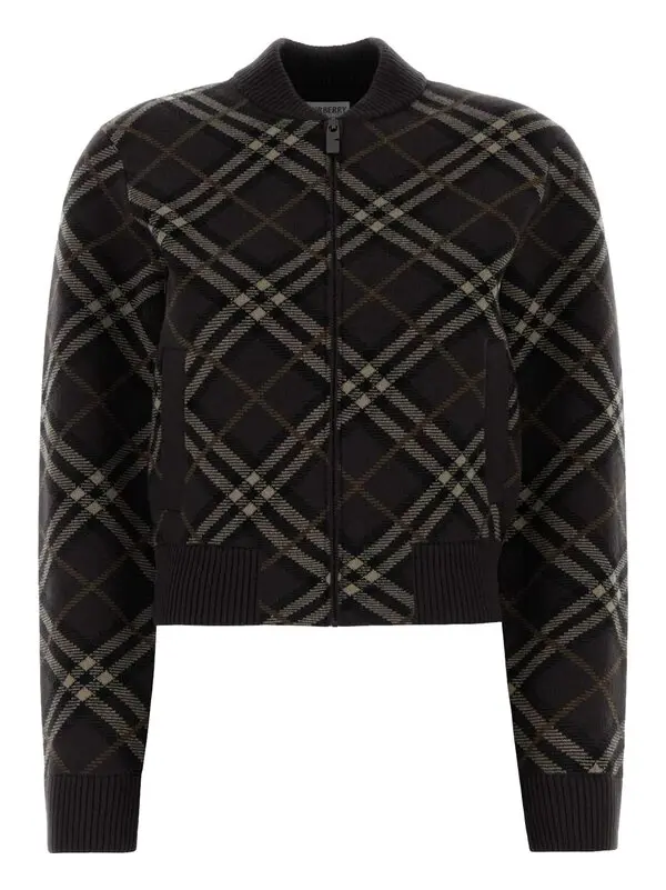 Burberry Embroidered Stretch Wool-blend Cardigan - Checked