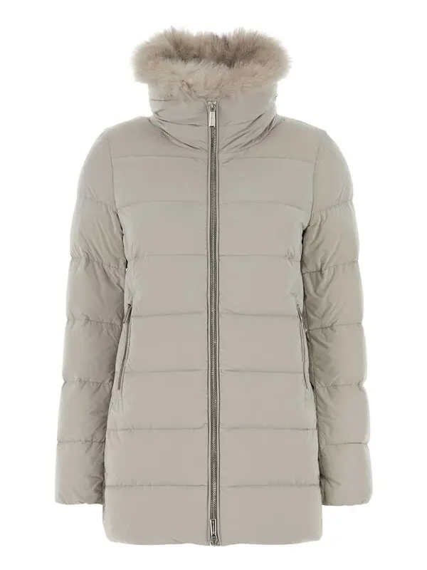 MOORER Lightweight Nylon Down Jacket With Detachable Hood And Fur Trim - Grey