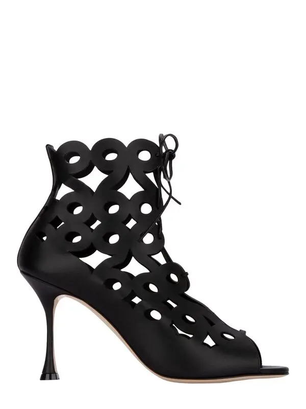 Manolo Blahnik Black Laser Cut Lace-up Ankle Boots - Blck
